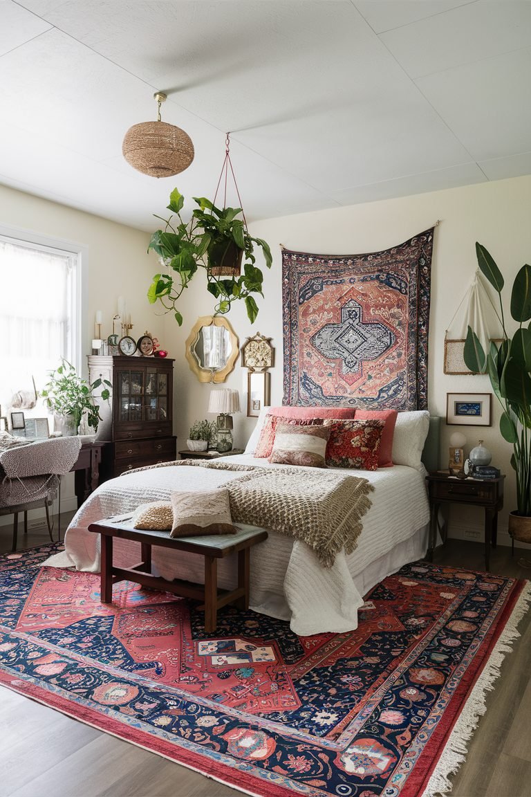 29 Boho Bedroom Cozy Rug Ideas - Courtneys World