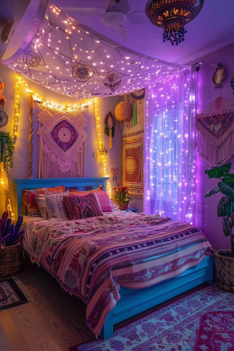 29 Boho Bedroom With Curtain Lights Ideas For A Dreamy Ambiance ...