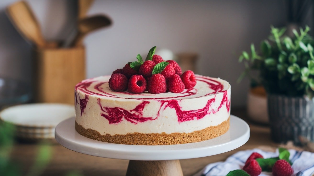 Decadent No-Bake Raspberry Swirl Cheesecake - Courtneys World
